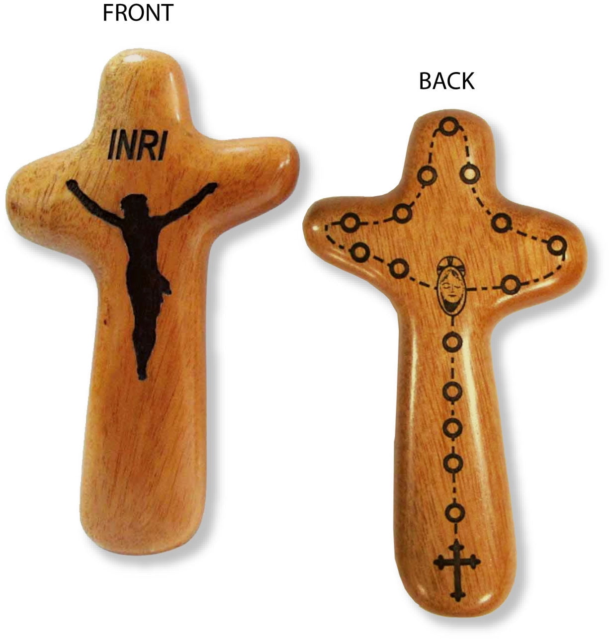 Small Solid Mahogany Hand Crucifix with Rosary on Back - Walmart.com