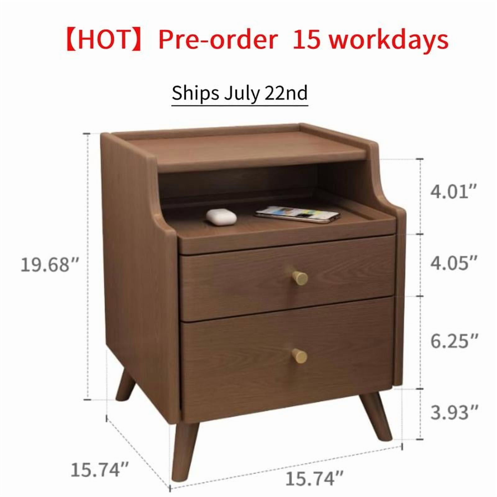 Small Solid Wood Nightstand With Drawers, Walnut Finish, Space-Saving ...