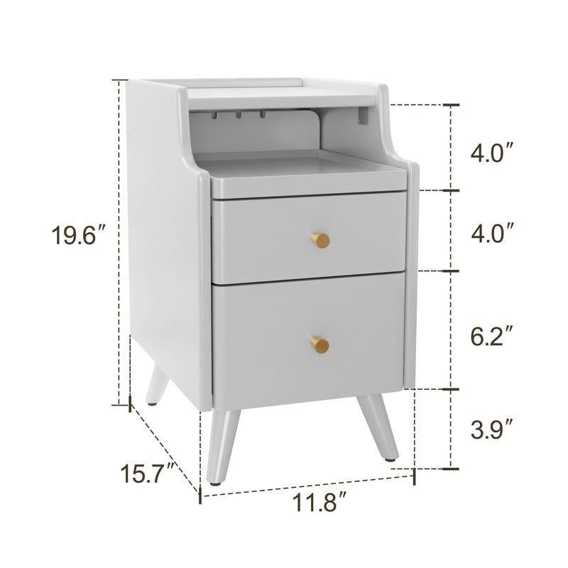 Small Solid Wood Nightstand With Drawers, Walnut Finish, Space-Saving ...