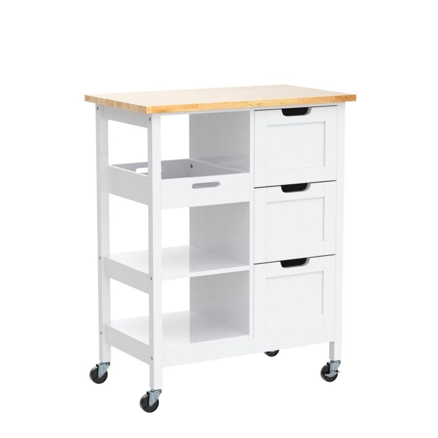 Small Solid Wood Top Kitchen Island Cart on Wheels with Storage ...