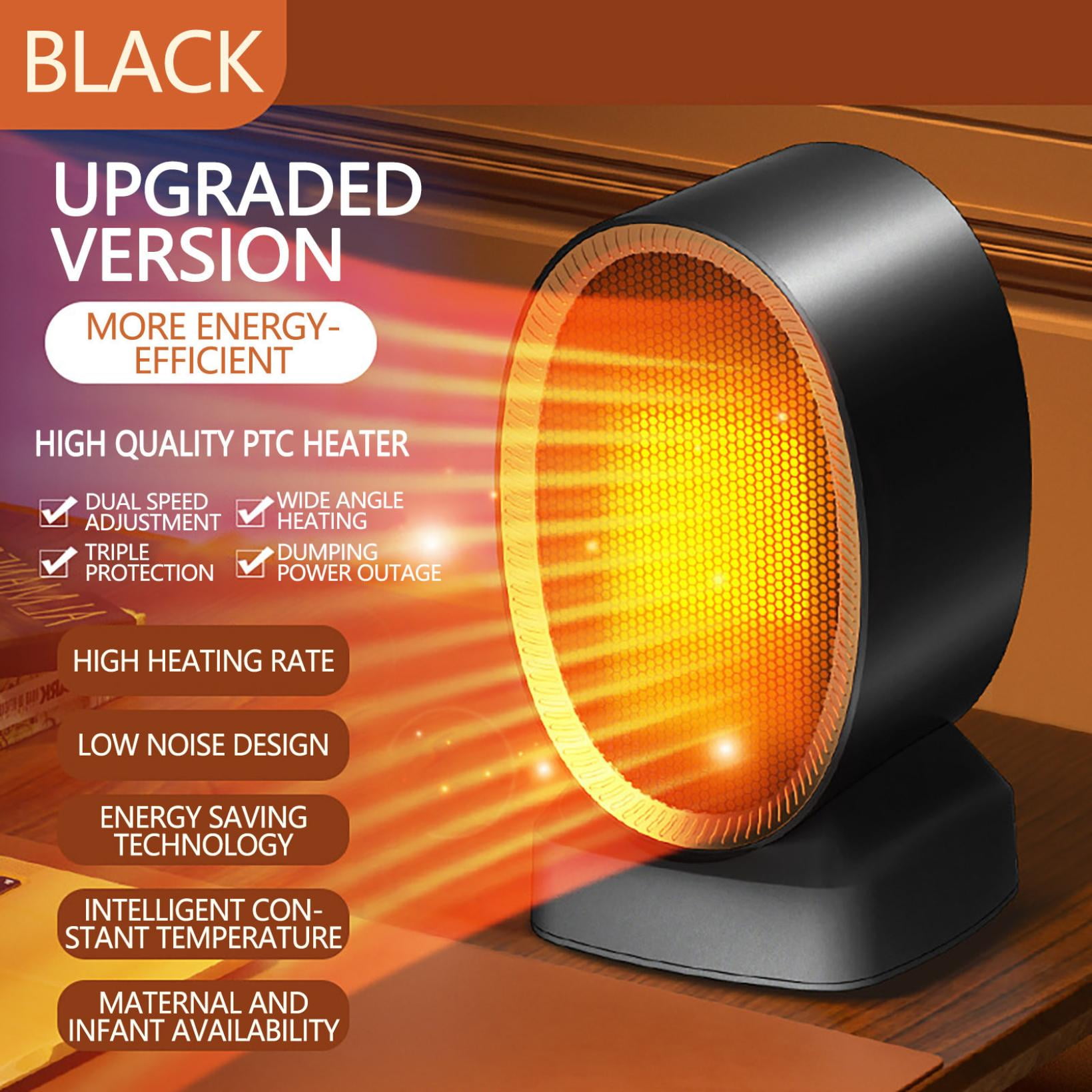 Small Space Heater, 800W Portable Electric Heater, Mini PTC Electric ...