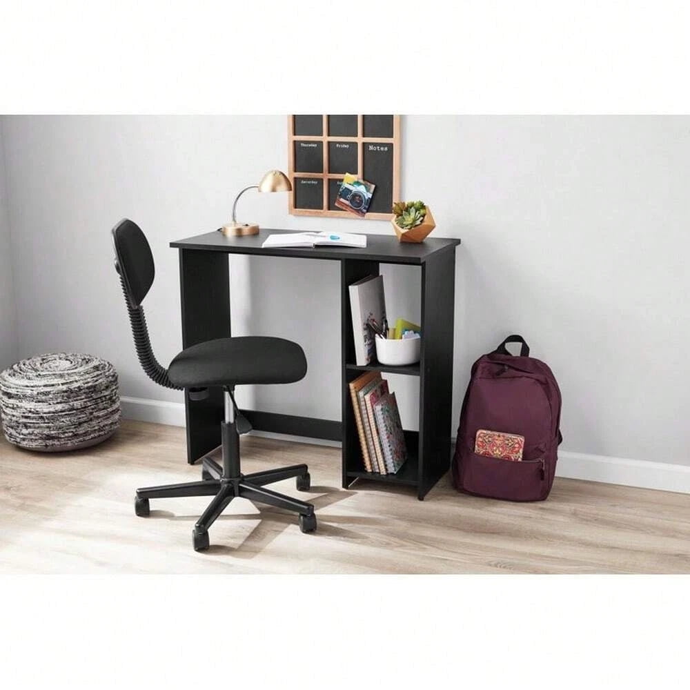 Small Space Writing Desk With 2 Shelves In True Black Oak Finish ...