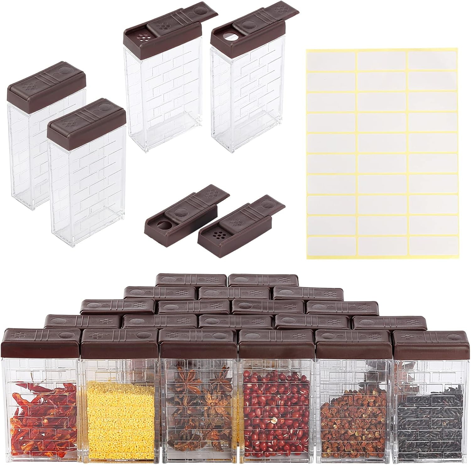 Small Spice Containers with 2-in-1 Lids 24 Pack, Spice Shakers with ...