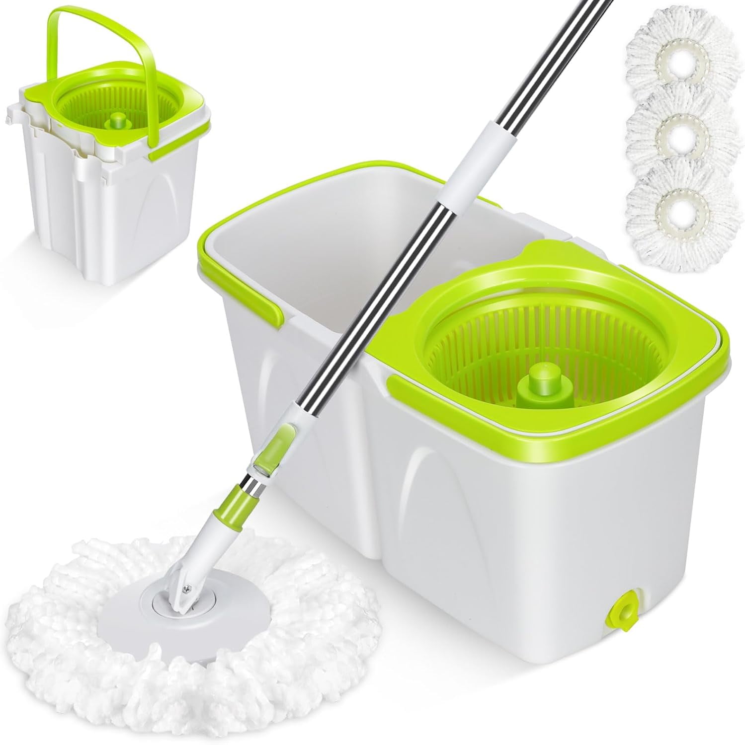Small Spin Mop and Bucket with Wringer Set for Home, Dual-Chamber ...