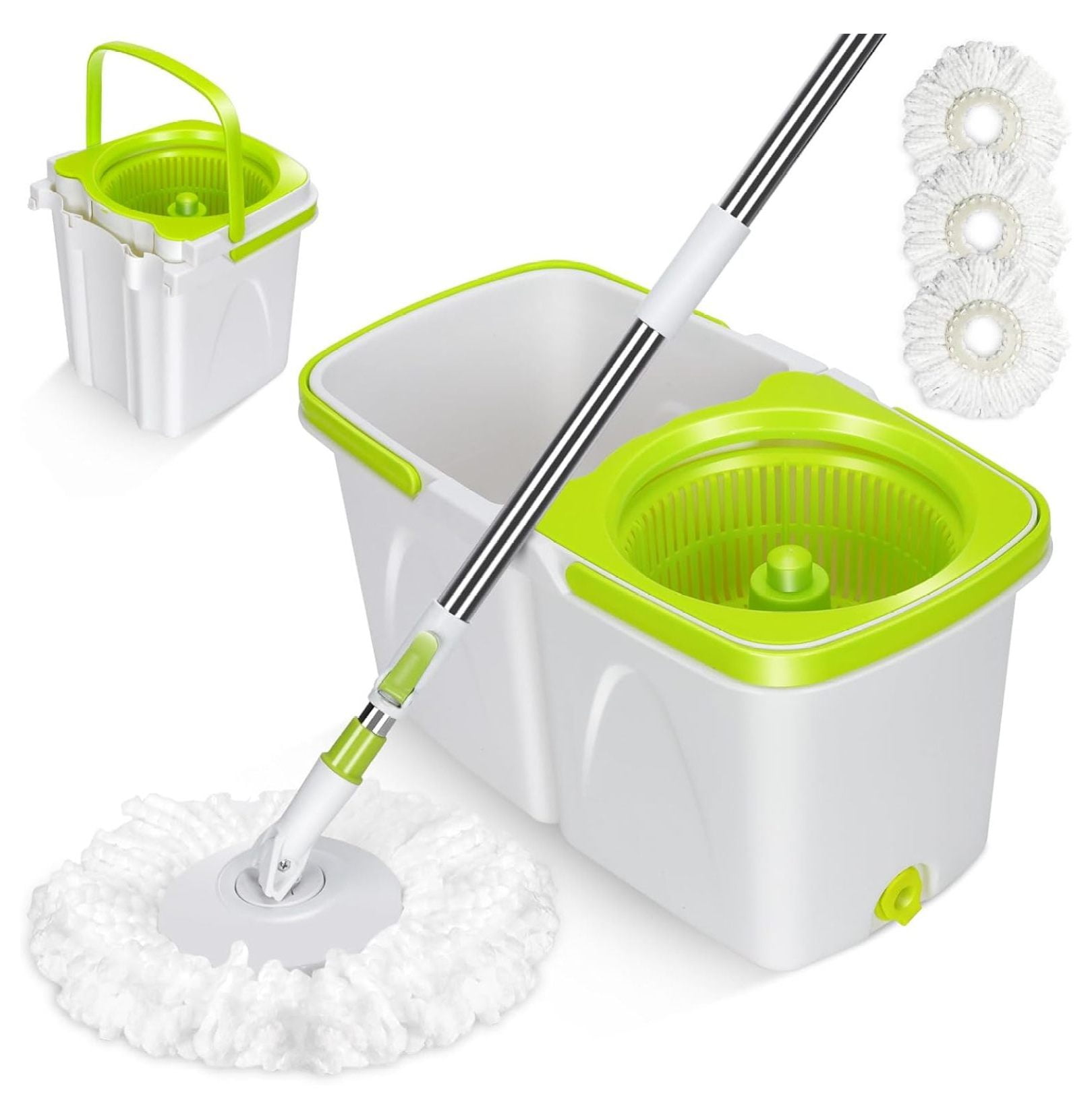 Small Spin Mop and Bucket with Wringer Set for Home, Dual-Chamber ...