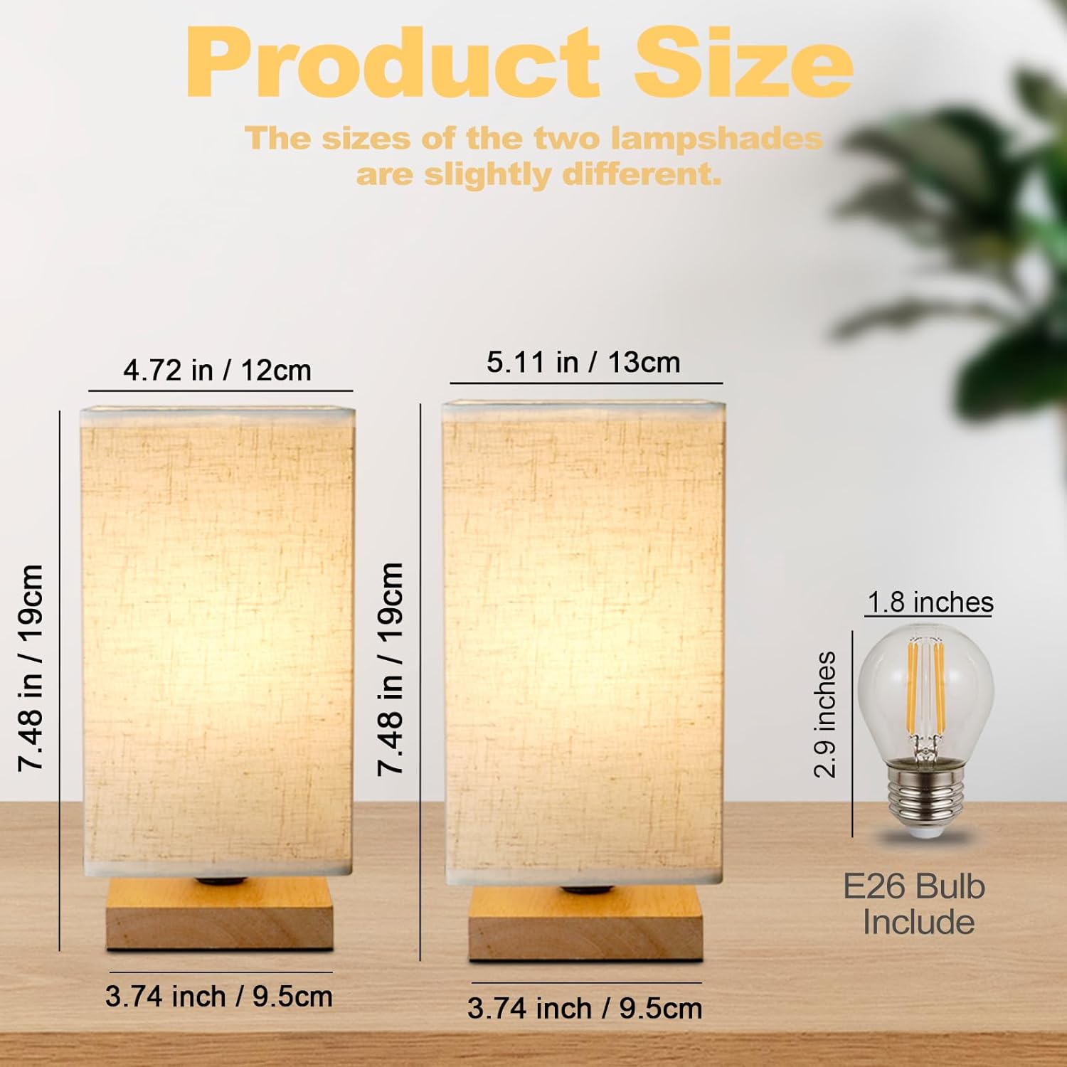 Small Square Bedside Table Set of 2, Minimalist Wood Base & Round ...