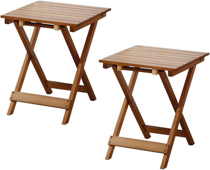Small Square Folding Side Tables Set of 2, Patio Foldable Wooden End ...