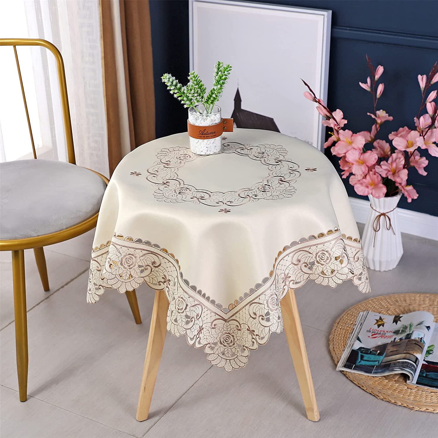 Small Square Tablecloth Elegant Embroidered Vintage Classic Brown ...
