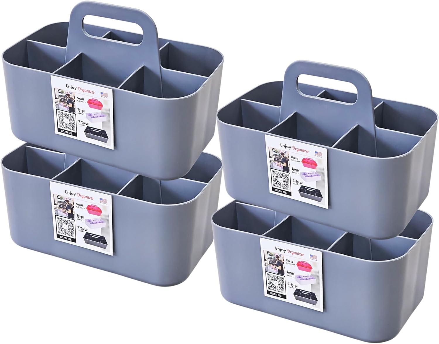 Small Stackable Plastic Caddy with Handle 6 Compartment | Desk, Makeup ...