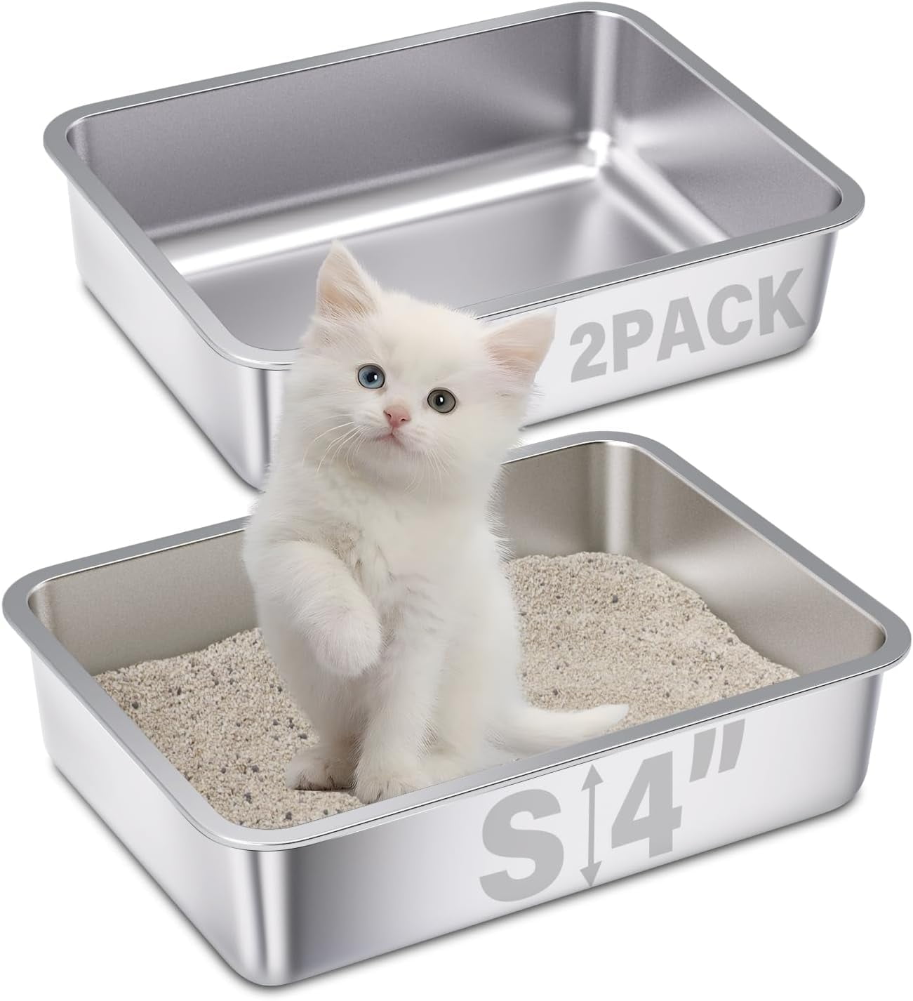 Small Stainless Litter Box 2 ,15.7"x11.8"x4" Small Litter Box for ...