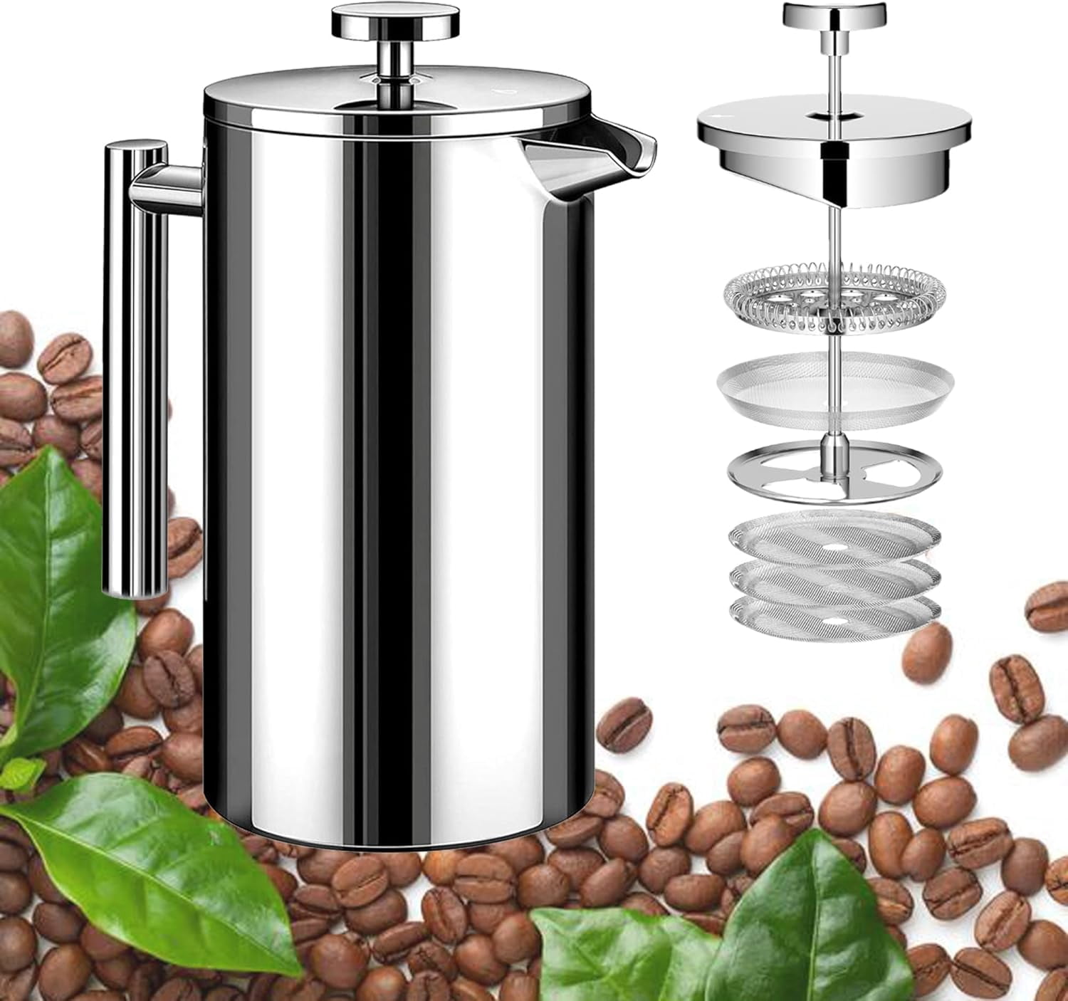 Small Stainless Steel French Press Coffee Maker 21oz(3 Cups), Double ...