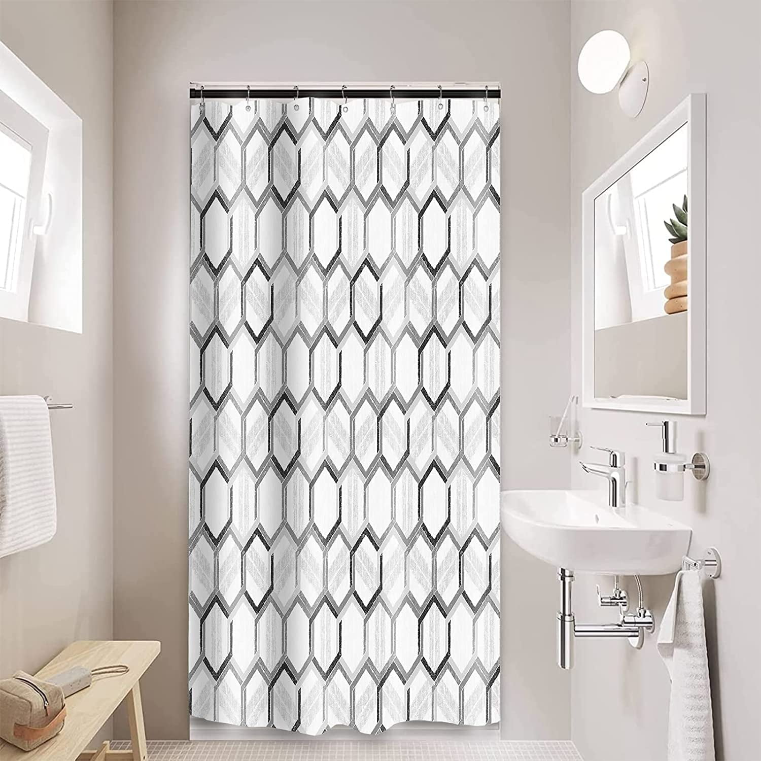 Small Stall 36"x72" Grey White Modern Geometric Shower Curtain Set for ...