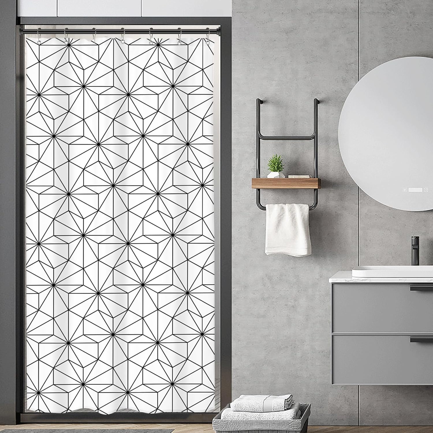 Small Stall Black and White Geometric Shower Curtain Abstract Modern ...