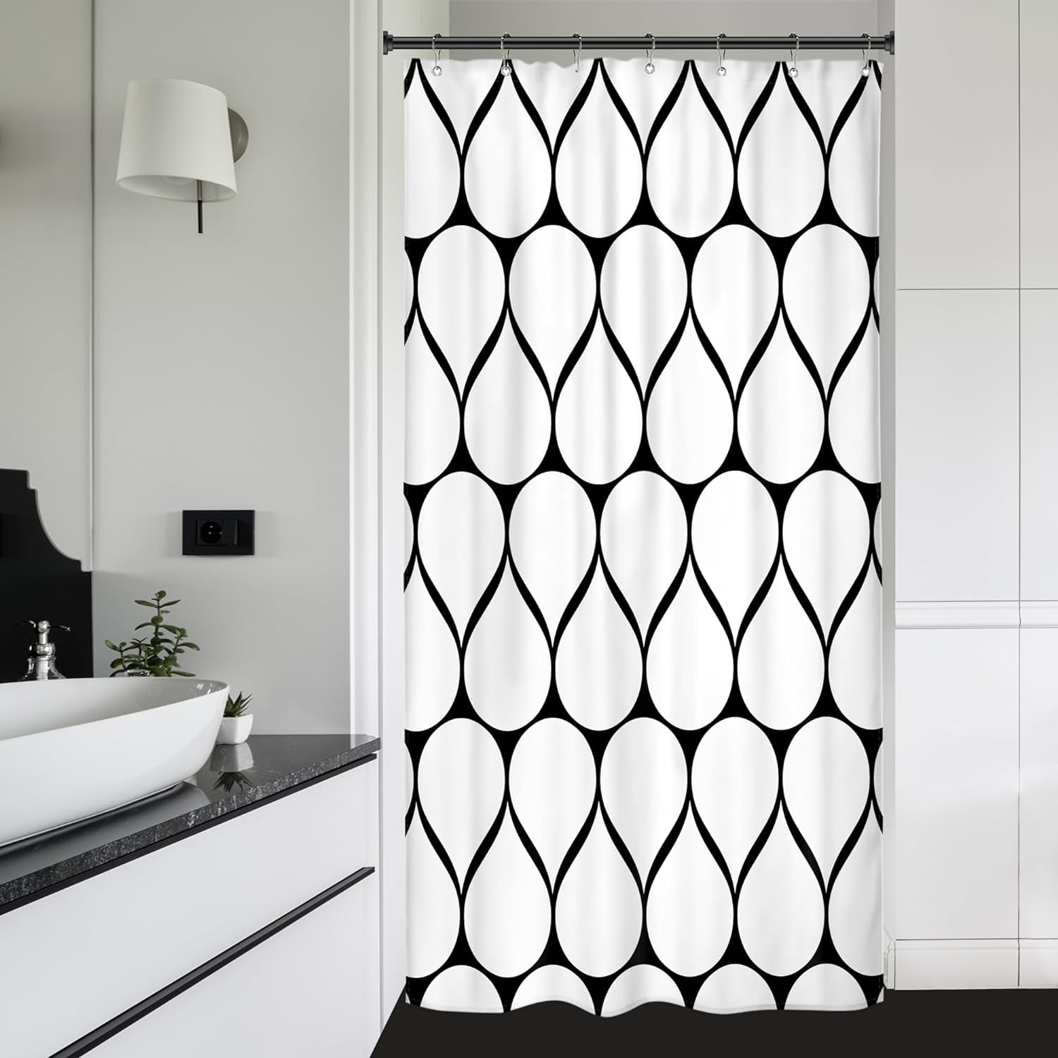Small Stall Black White Geometry Shower Curtain Geometric Abstract