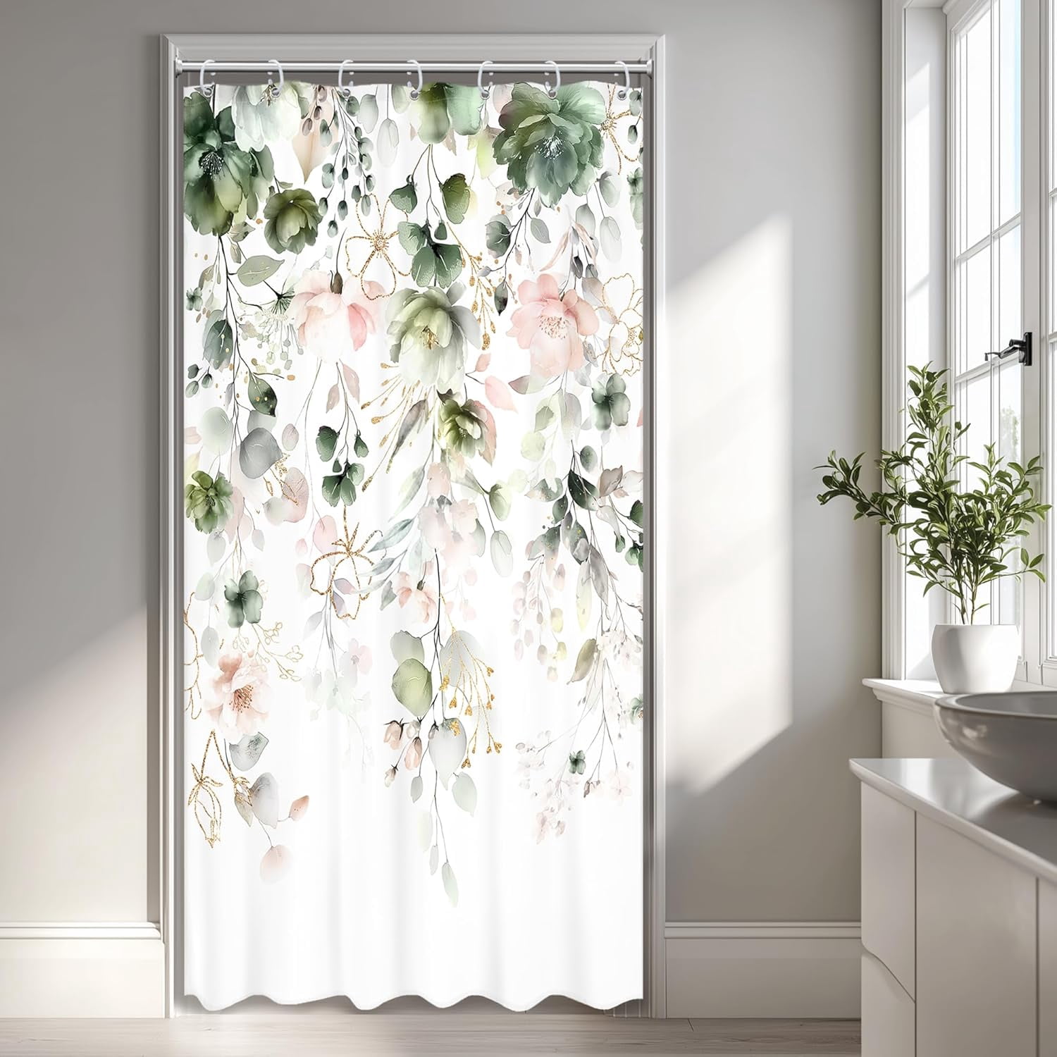 Small Stall Floral Flower Shower Curtain 36Wx72L Inch Spring Gold ...