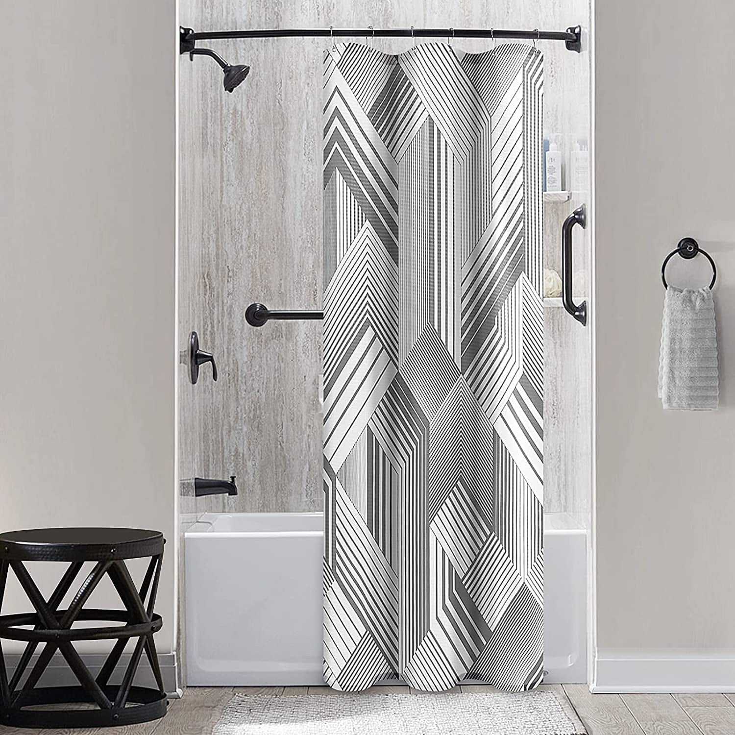 Small Stall Grey and White Shower Curtain, Modern Strip Shower Curtains ...