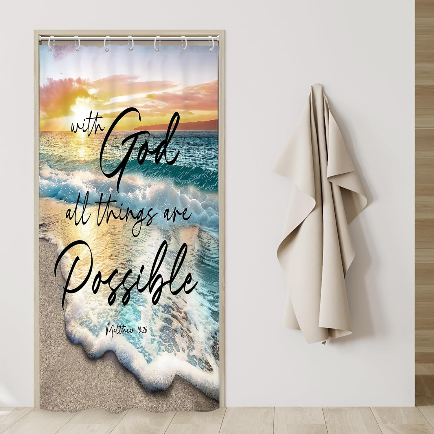Small Stall Rv Beach Ocean Bible Verse Shower Curtain Sunrise Sunset ...
