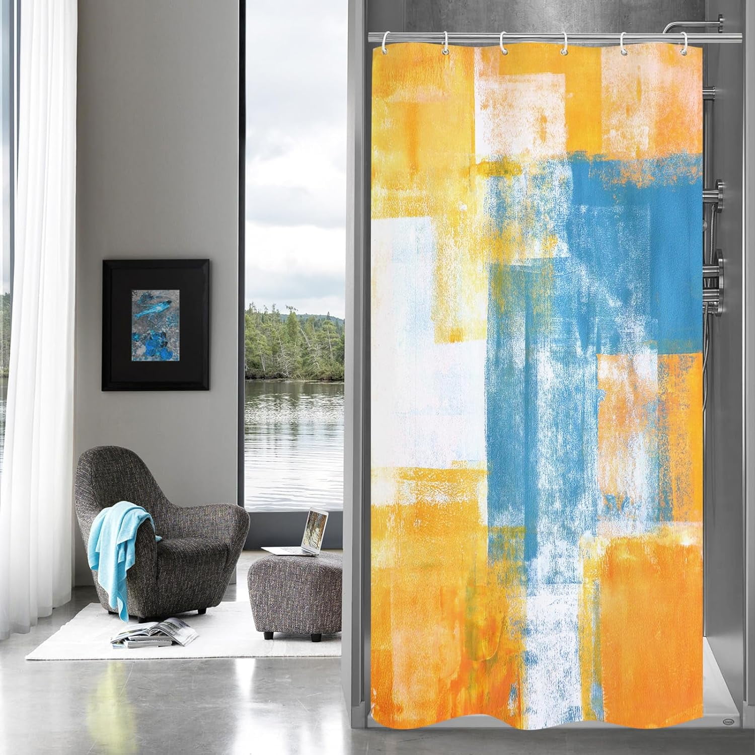 Small Stall Shower Curtain 36 x 72, Abstract Ombre Narrow Half Size ...