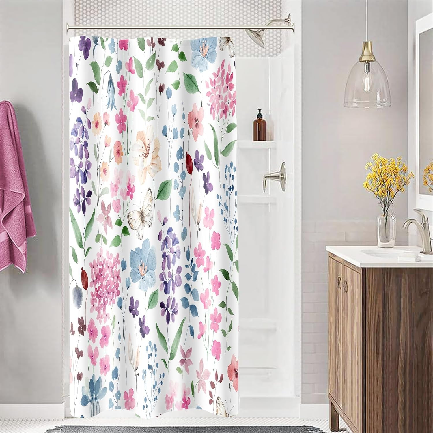 Small Stall Shower Curtain 36 x 72 Inch, Half Narrow Colorful Floral ...