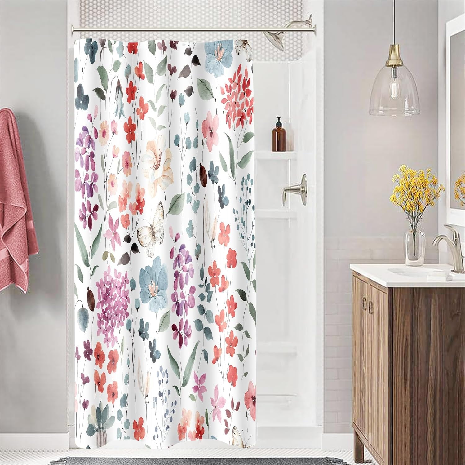 Small Stall Shower Curtain 36 x 72 Inch, Half Narrow Colorful Floral ...