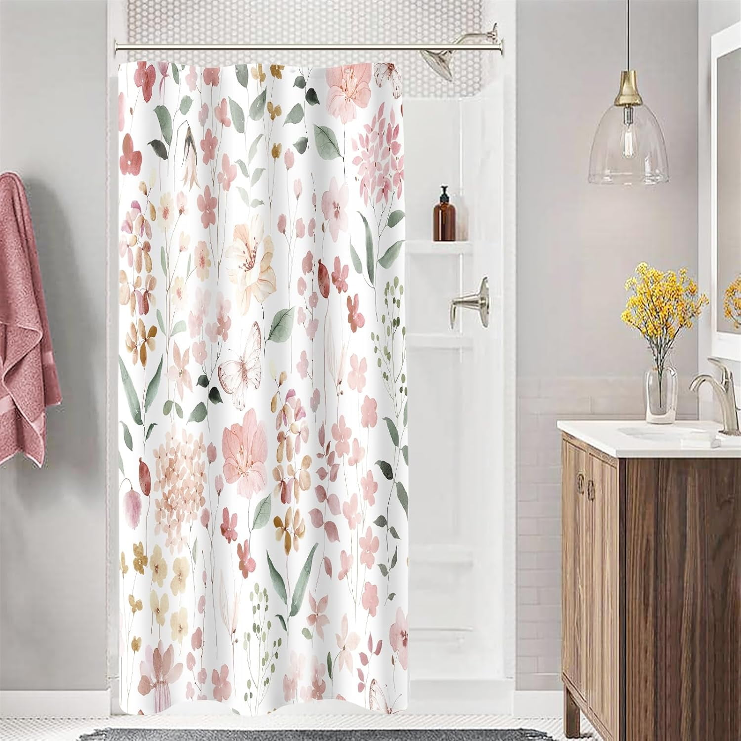 Small Stall Shower Curtain 36 x 72 Inch, Half Narrow Coral Floral ...