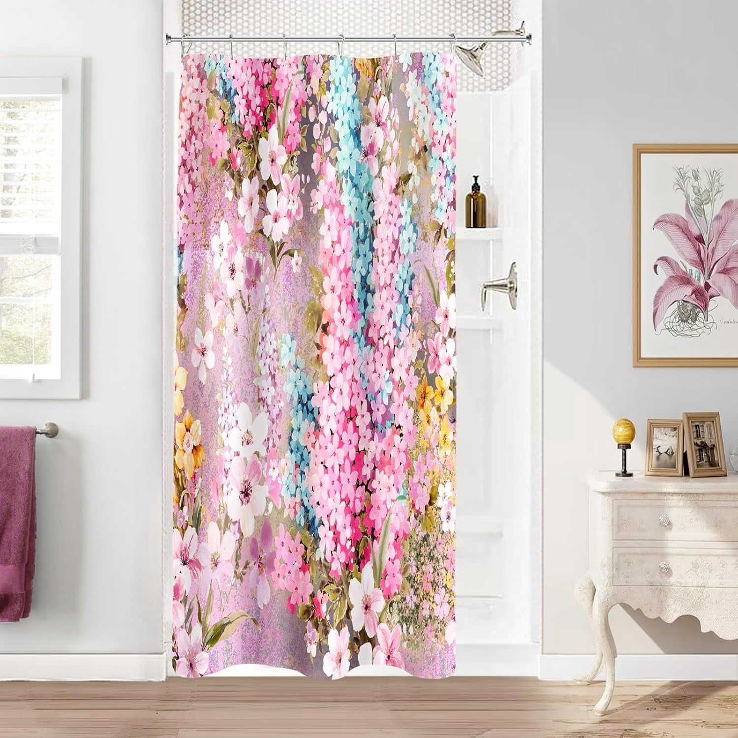 Small Stall Shower Curtain 36 x 72 Inch, Half Narrow Pink Floral Shower ...