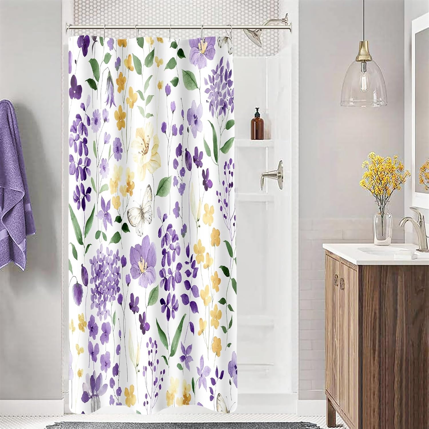 Small Stall Shower Curtain 36 x 72 Inch, Half Narrow Purple Yellow ...