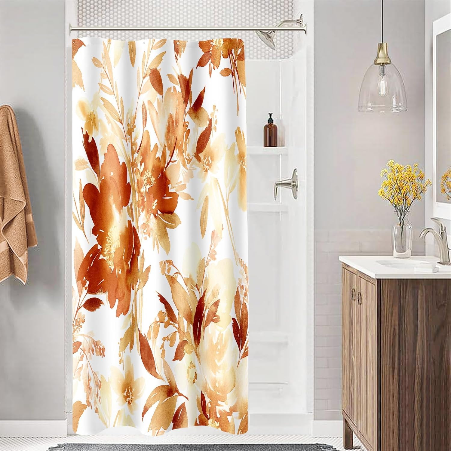 Small Stall Shower Curtain 36 x 72 Inch, Half Narrow Watercolor Floral ...