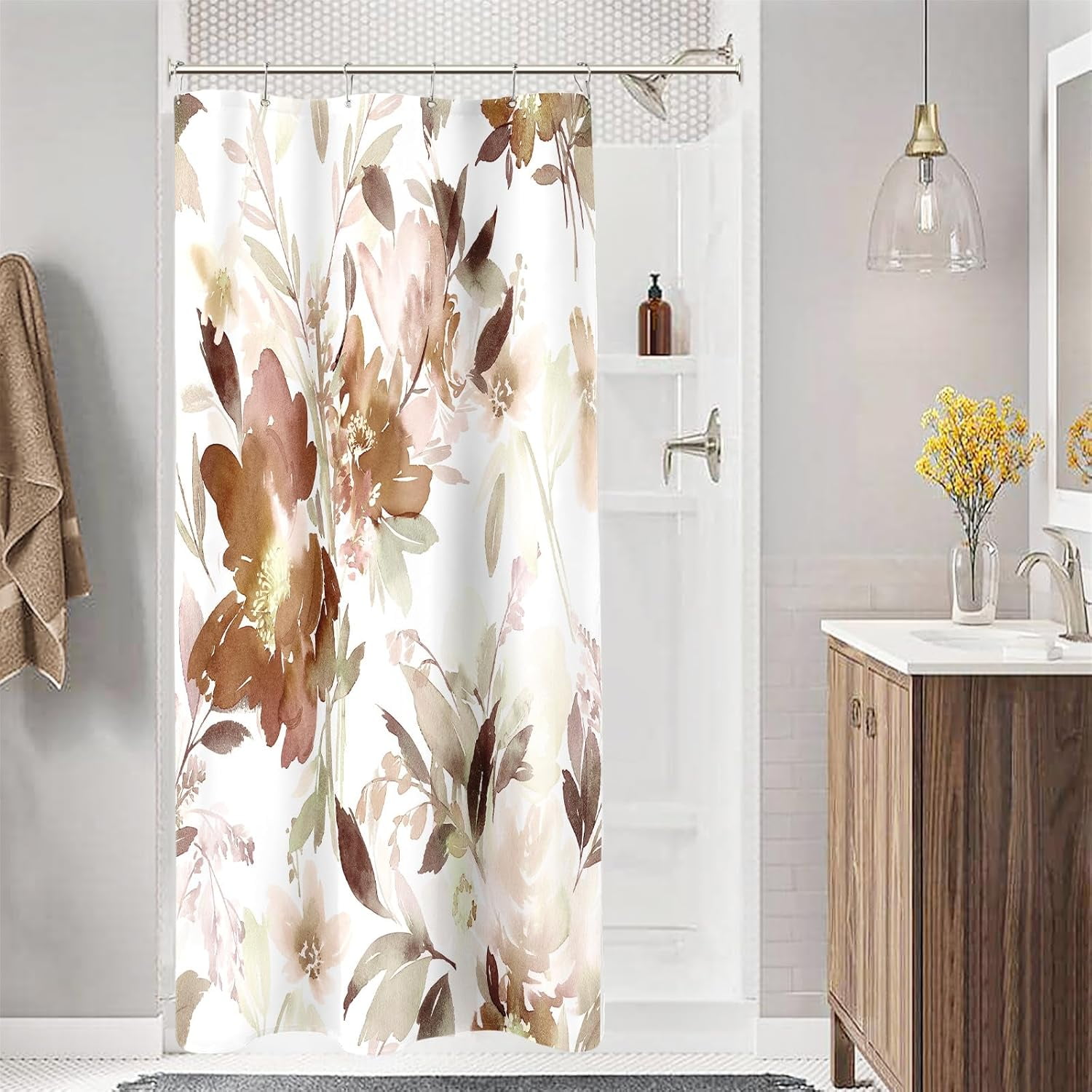 Small Stall Shower Curtain 36 x 72 Inch, Half Narrow Watercolor Floral ...