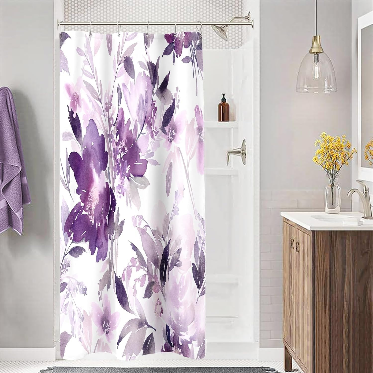 Small Stall Shower Curtain 36 x 72 Inch, Half Narrow Watercolor Floral ...