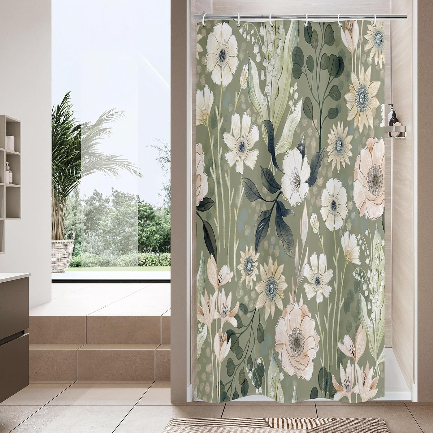 Small Stall Shower Curtain 36 x 72, Modern Floral Narrow Half Size Chic ...