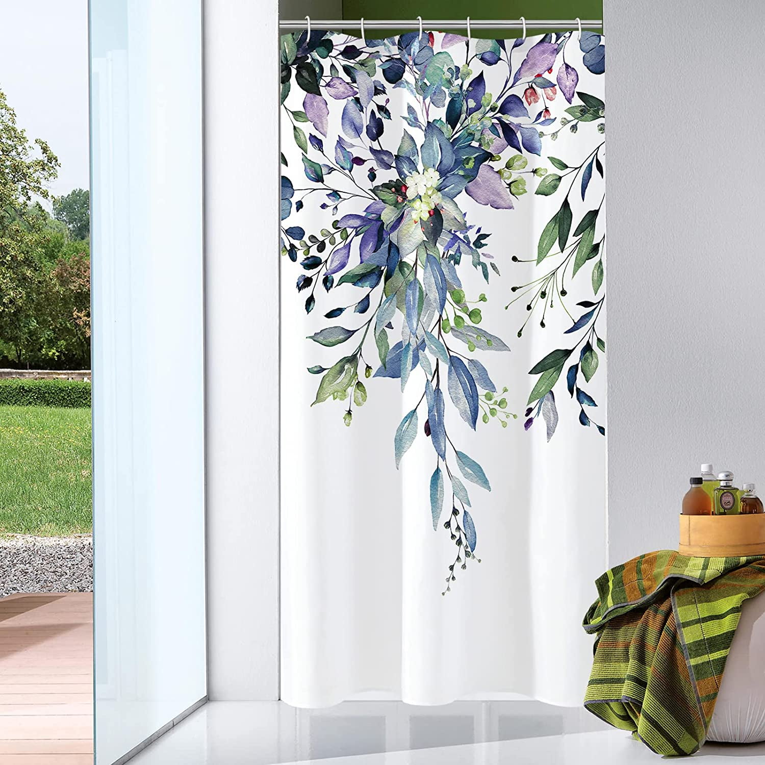 Small Stall Shower Curtain 36 X 72 Narrow Green Eucalyptus Leaves