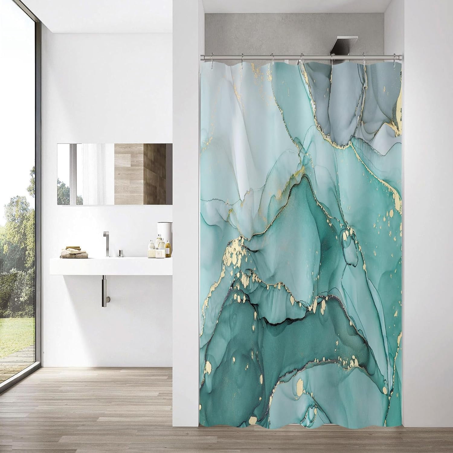 Small Stall Shower Curtain 36 x 72, Narrow Half Abstract Turquoise ...