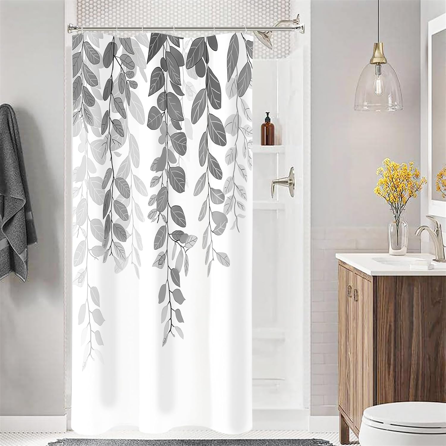 Small Stall Shower Curtain 36 x 72, Narrow Half Grey Eucalyptus Fabric ...