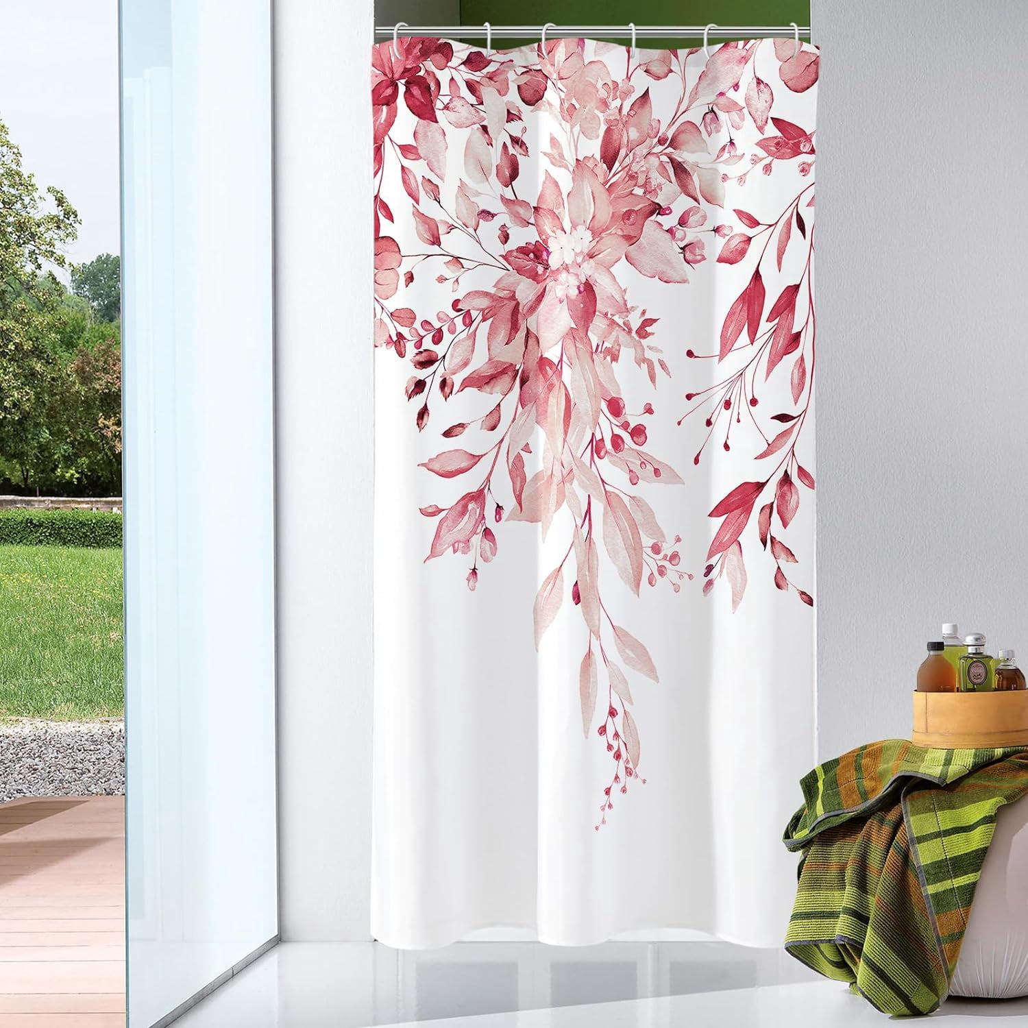 Small Stall Shower Curtain 36 x 72, Narrow Half Pink Floral for ...