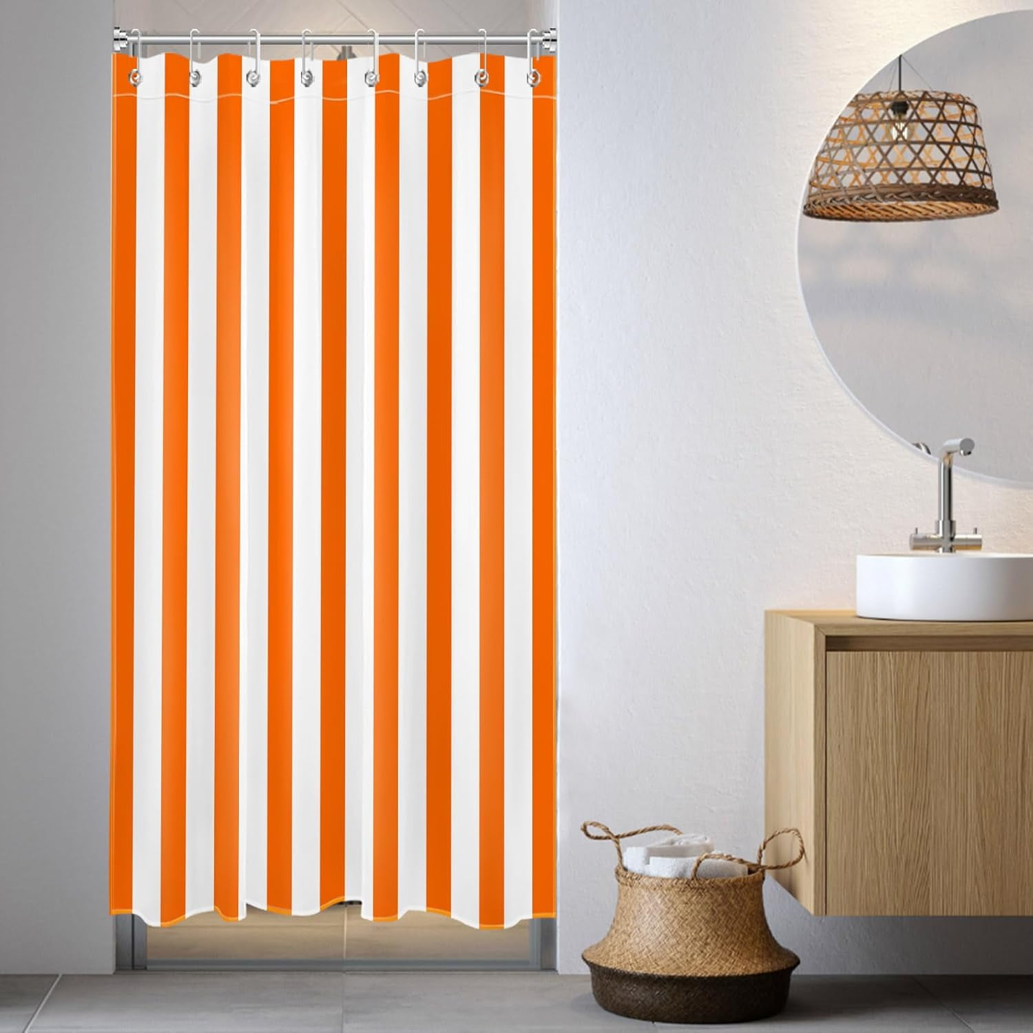 Small Stall Shower Curtain 36 x 72 inch, Orange White Striped Half Size ...