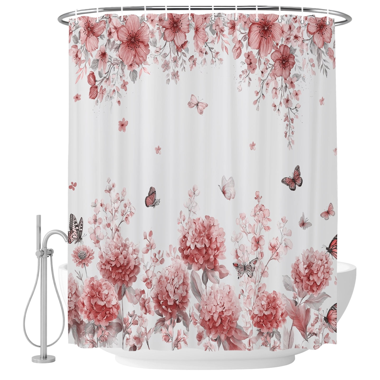 Small Stall Shower Curtain 36x72 Inch Narrow Half Size Pink Hydrangea ...