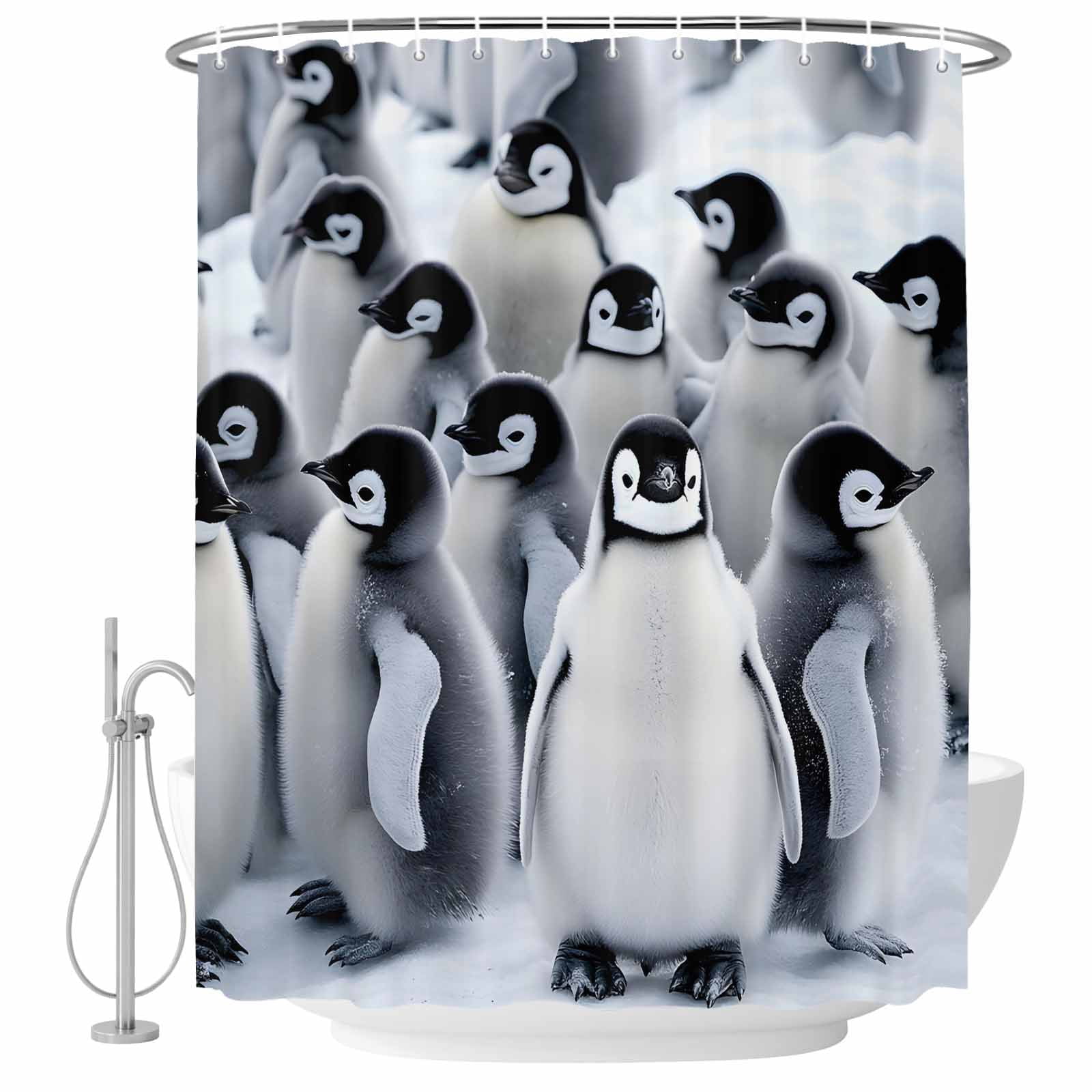 Small Stall Shower Curtain 48x72 Inch Narrow Half Size Grey Penguins ...