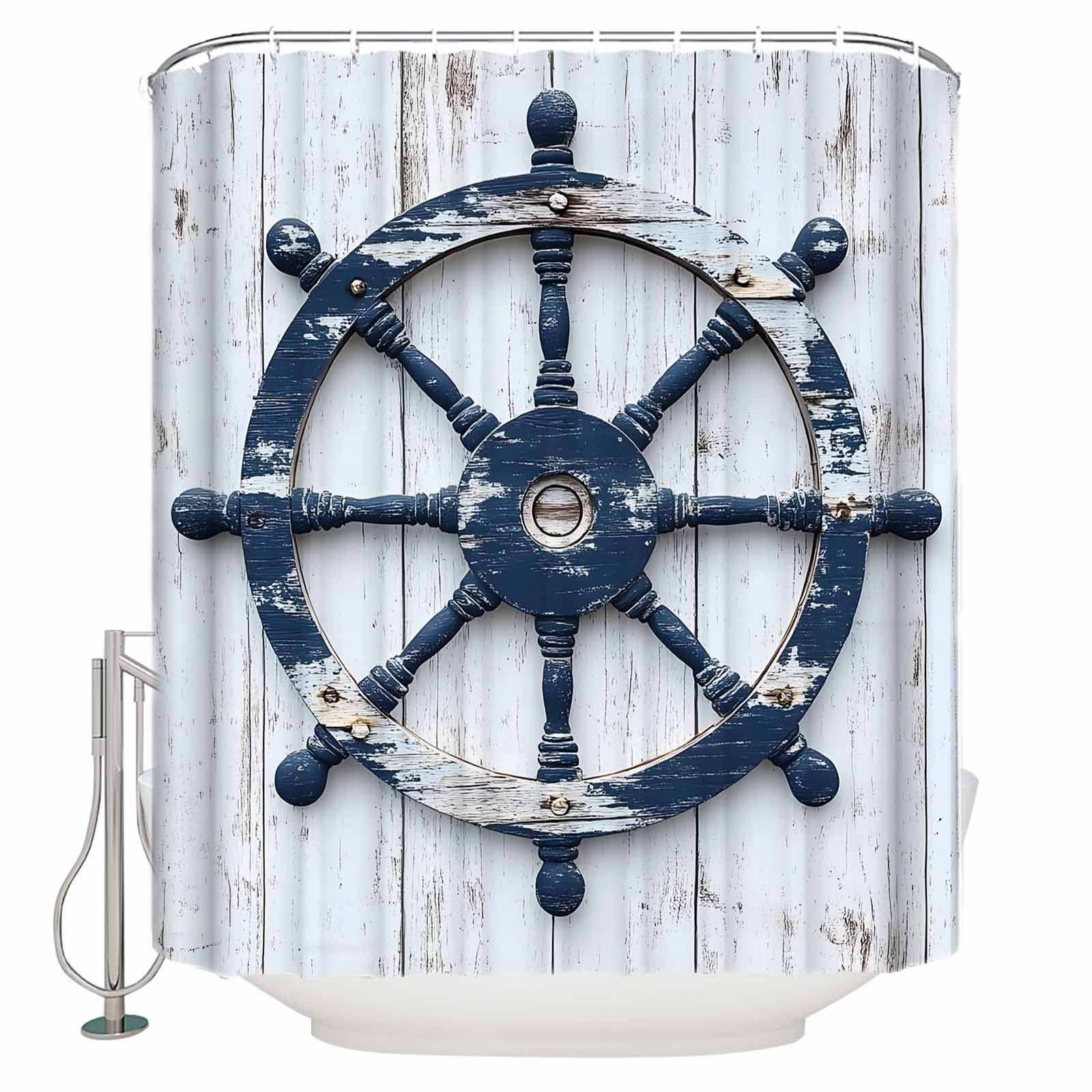 Small Stall Shower Curtain 48x72 Inch Narrow Half Size Vintage Rudder ...
