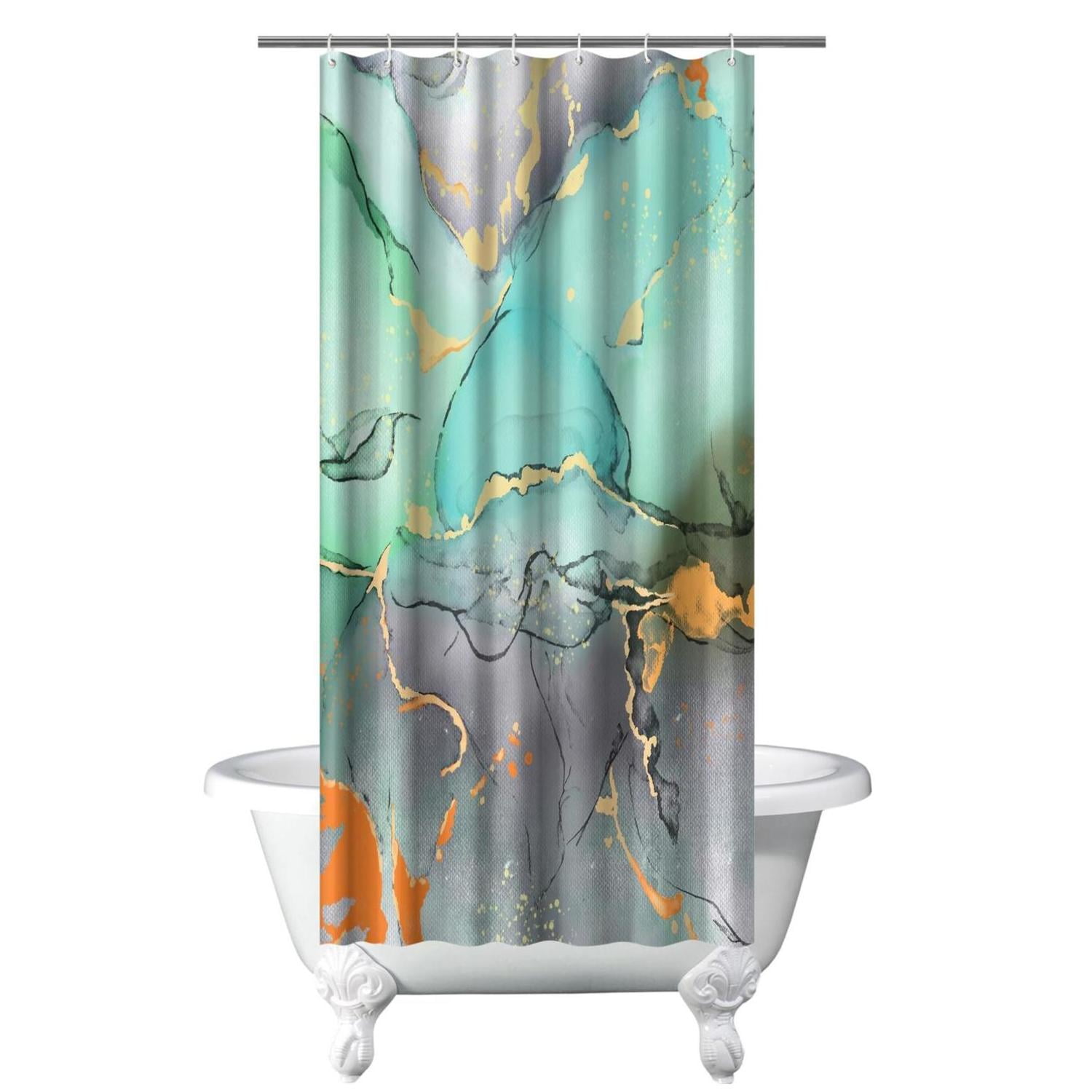 Small Stall Shower Curtain for Bathroom,Marble Shower Curtain Green ...