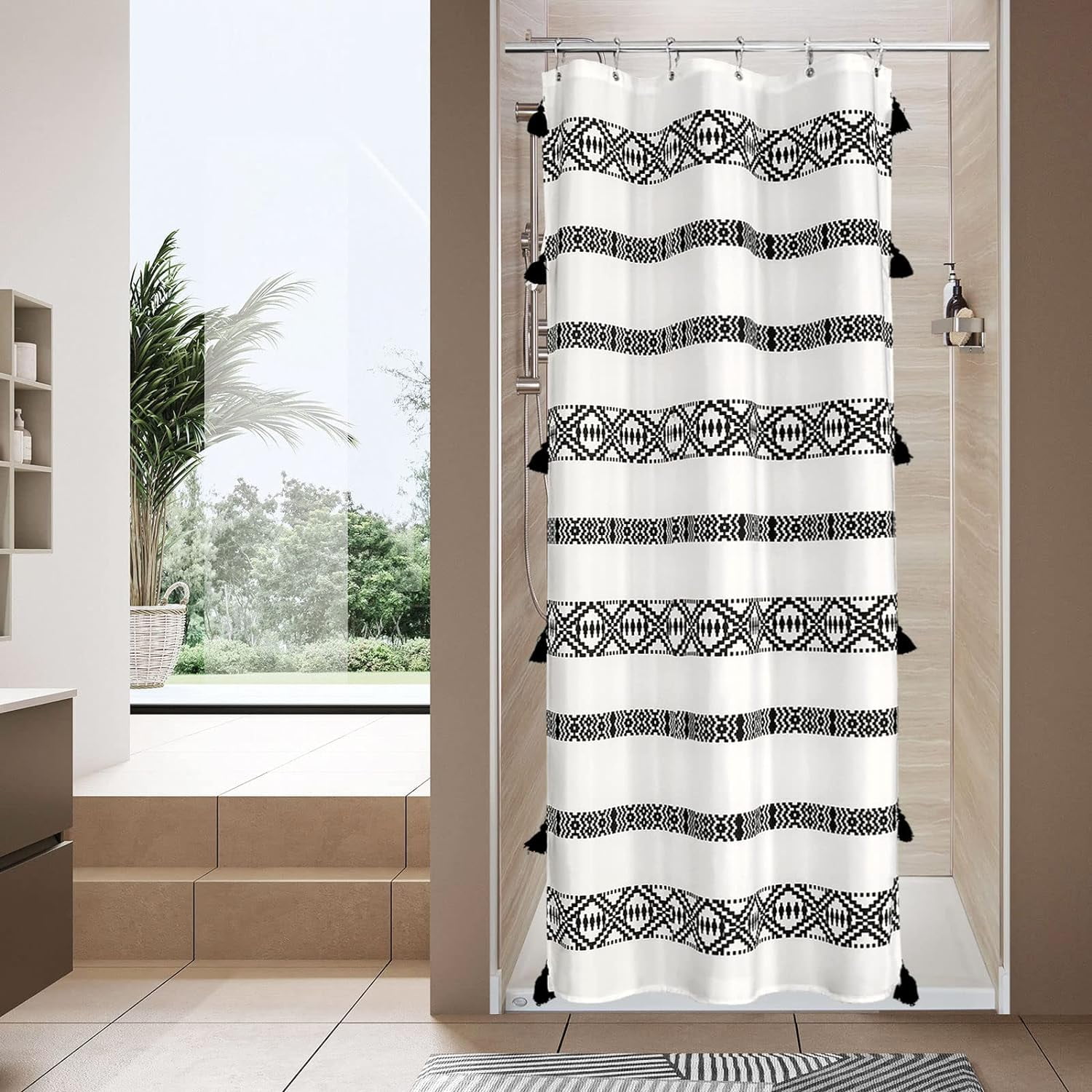 Small Stall Shower Curtain, Boho Tassel Half Size Shower Curtain Set ...