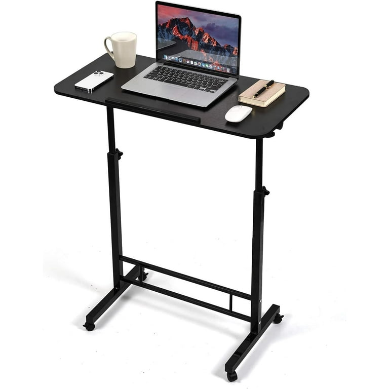Small Standing Desk Adjustable Height Rolling Computer Desk Mobile Standing Desk with Wheels Portable Stand Up Desk Tall Computer Table Adjustable Desktop Sit Stand Desk Size 31.5x15.7 Inch Black Walm...