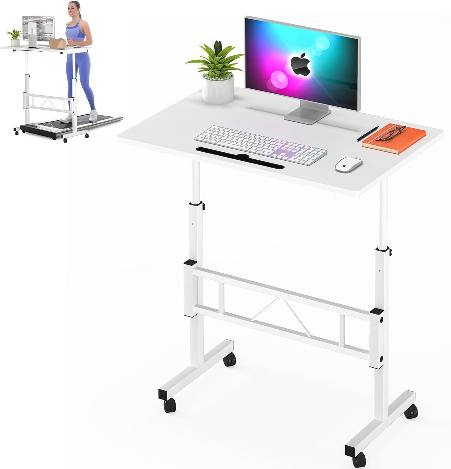 Small Standing Desk Adjustable Height, Rolling Desk for Sitting and ...