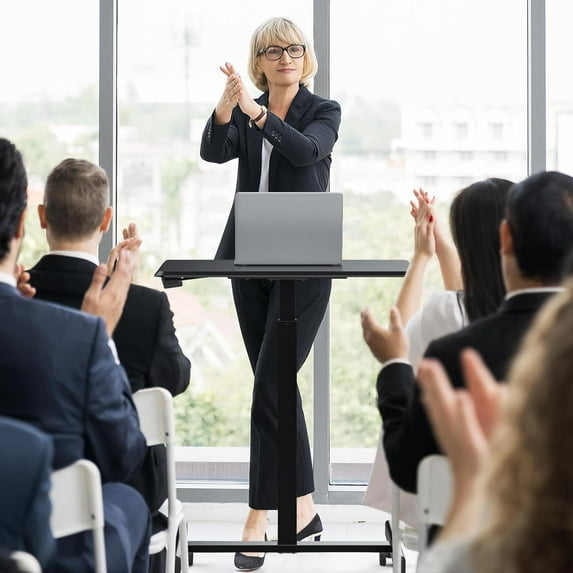 Small Standing Desk Mobile Portable Rolling Laptop PC Table on Wheels ...