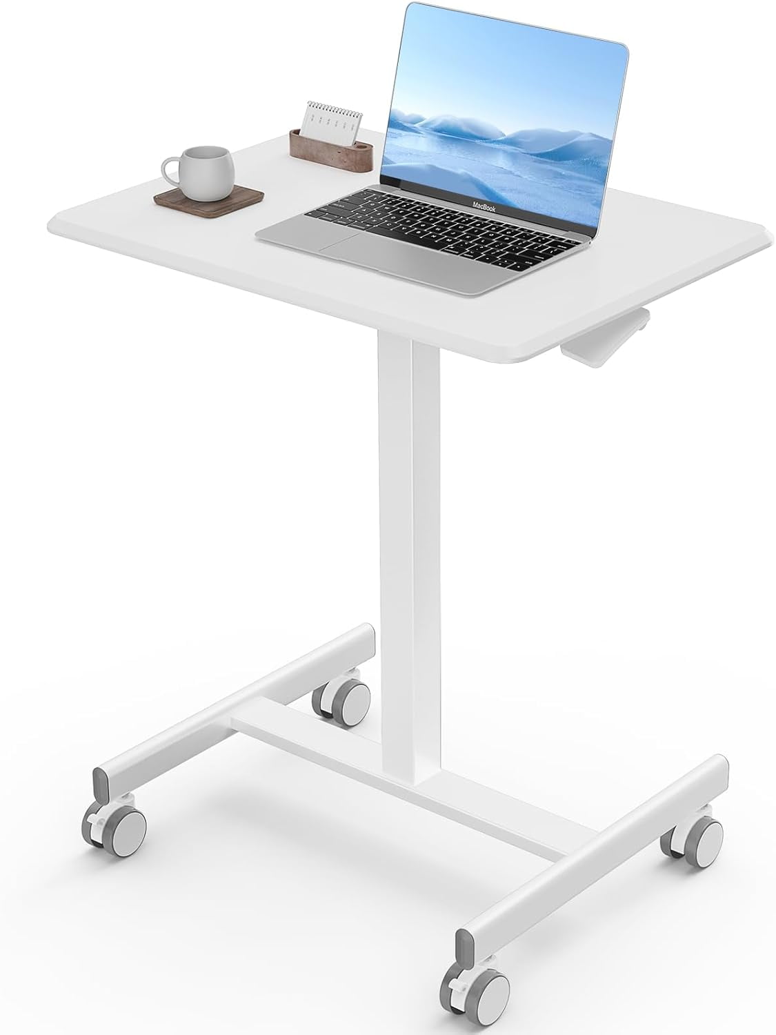 Small Standing Desk Mobile Portable Rolling Laptop PC Table on Wheels ...