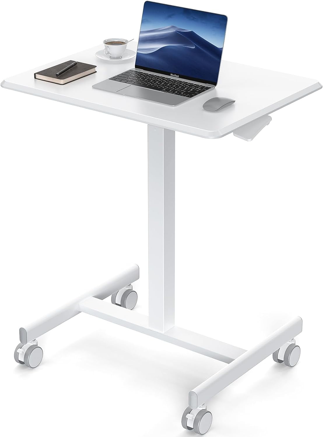 Small Standing Desk Mobile Portable Rolling Laptop PC Table on Wheels ...