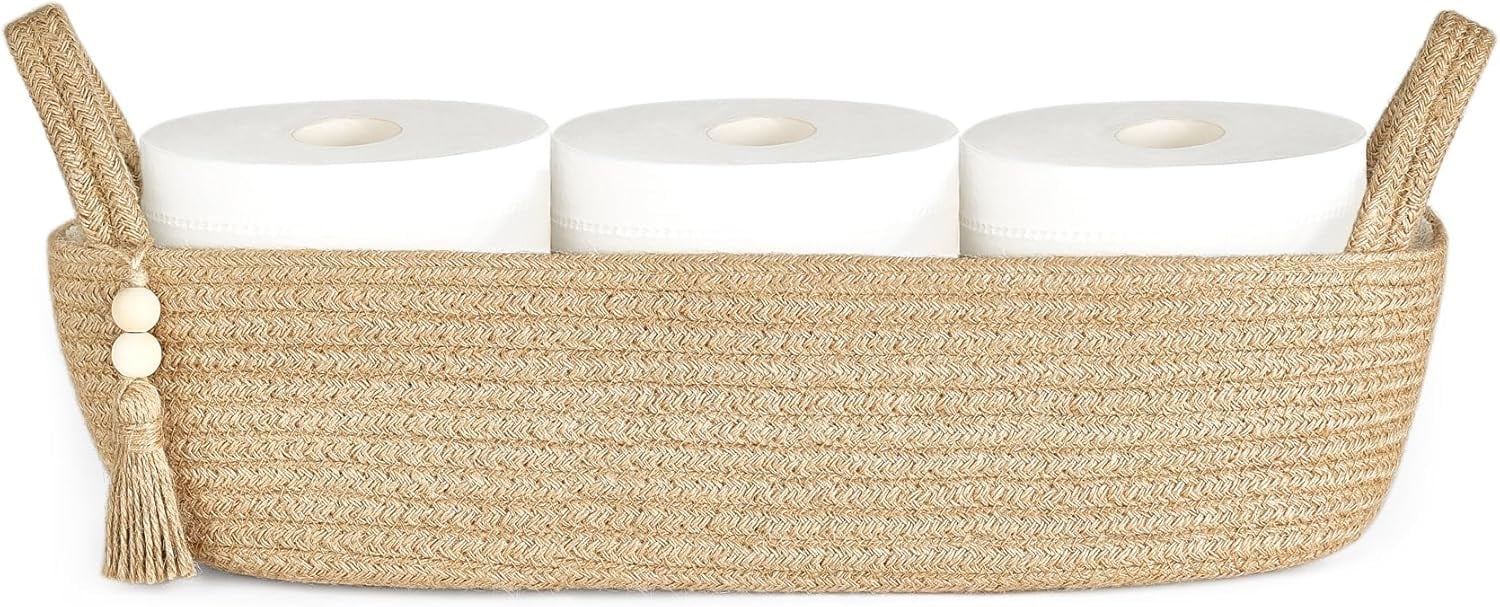 Small Storage Basket for Toilet Tank Top Boho Bathroom Decor Woven Rope ...