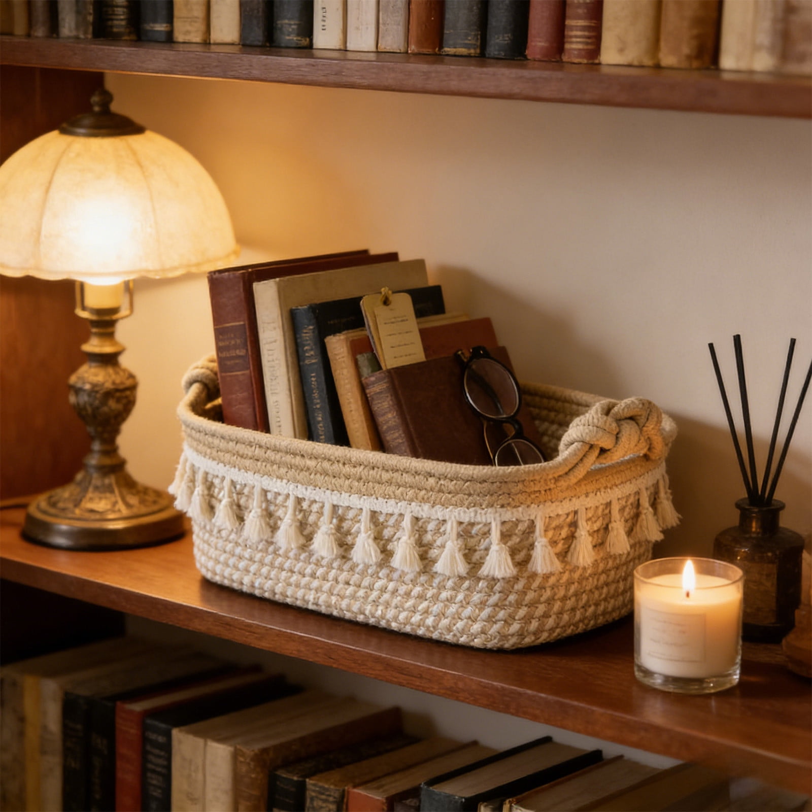 Small Storage Basket for Toilet Tank - Woven Organizer with Handle ...