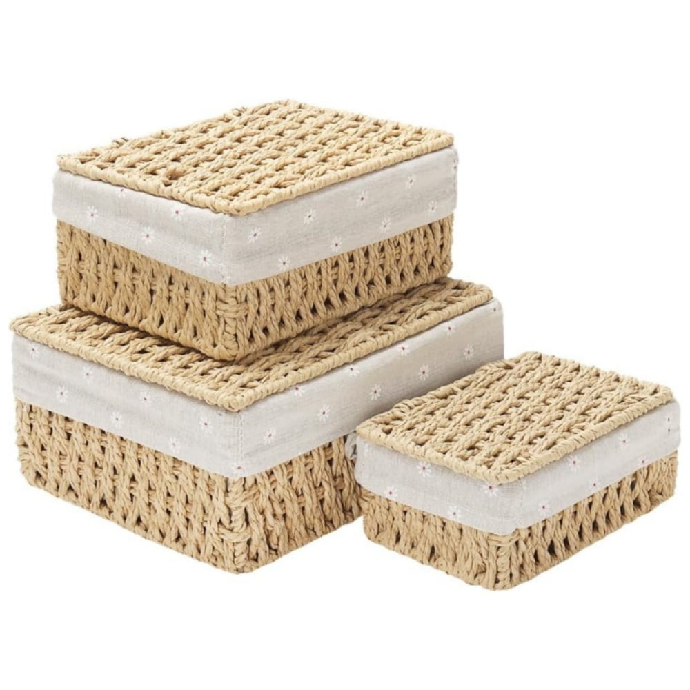 Small Storage Baskets with Lid, Kvago Set of 3 Size Storage Box, Paper ...