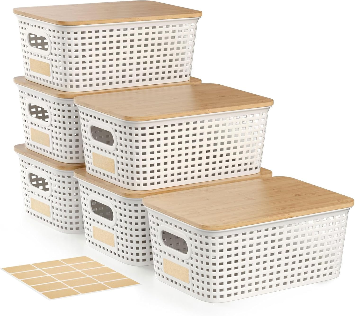 Small Storage Bins with Bamboo Lids, Decorative Plastic Storage Box ...